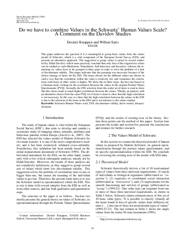 (PDF) Do we have to combine Values in the Schwartz' Human Values Scale ...