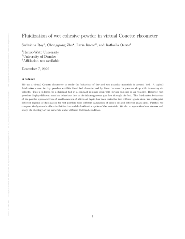 (PDF) Fluidization of wet cohesive powder in virtual Couette rheometer