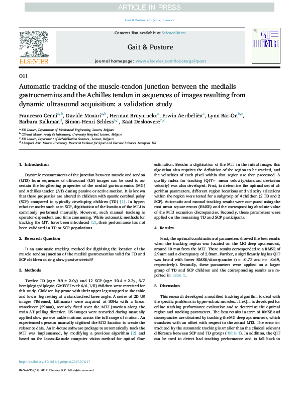 (PDF) O11: Automatic tracking of the muscle-tendon junction between the ...