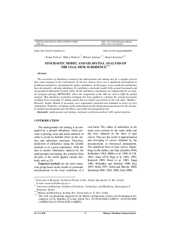 (PDF) Stochastic model and GIS spatial analysis of the coal mine subsidence