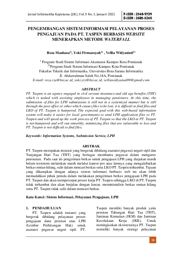 (PDF) Pengembangan Sistem Informasi Pelayanan Proses Pengajuan Pada Pt. Taspen Berbasis Website ...
