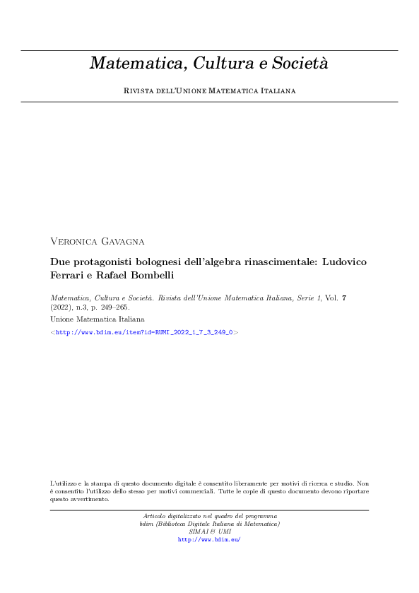 (PDF) Due protagonisti bolognesi dell’algebra rinascimentale: Ludovico ...
