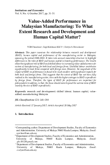 (PDF) Value-Added Performance in Malaysian Manufacturing: To What ...