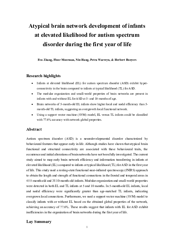 (PDF) Atypical brain network development of infants at elevated ...