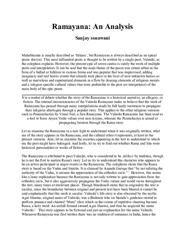 (DOC) Ramayana: An Analysis