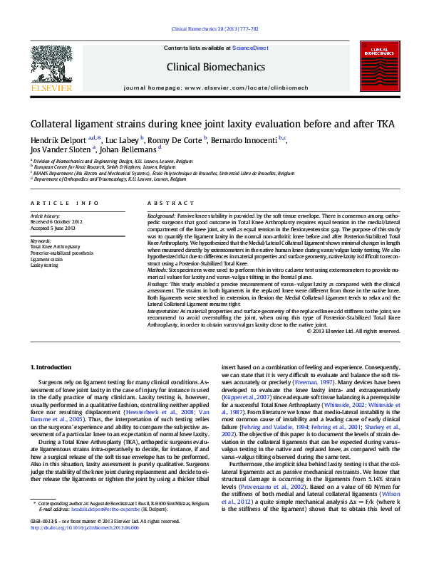 (PDF) Collateral Ligament Strains During Knee Joint Laxity Evaluation ...
