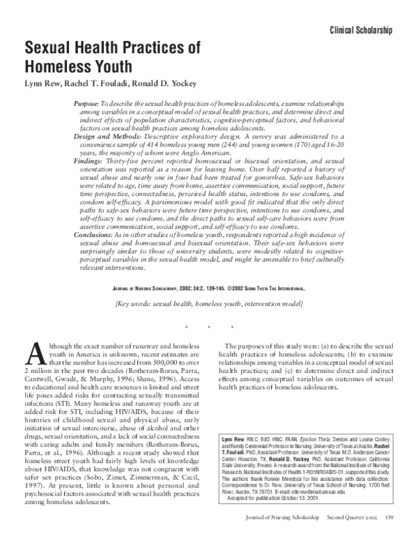 (PDF) Sexual Health Practices of Homeless Youth