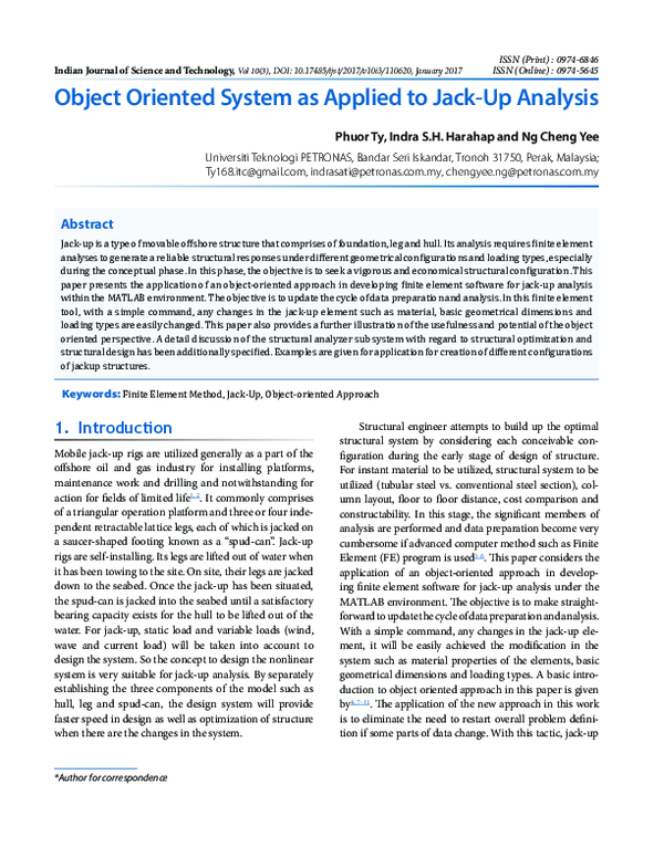 (PDF) Object Oriented System as Applied to Jack-Up Analysis | Indra Harahap - Academia.edu