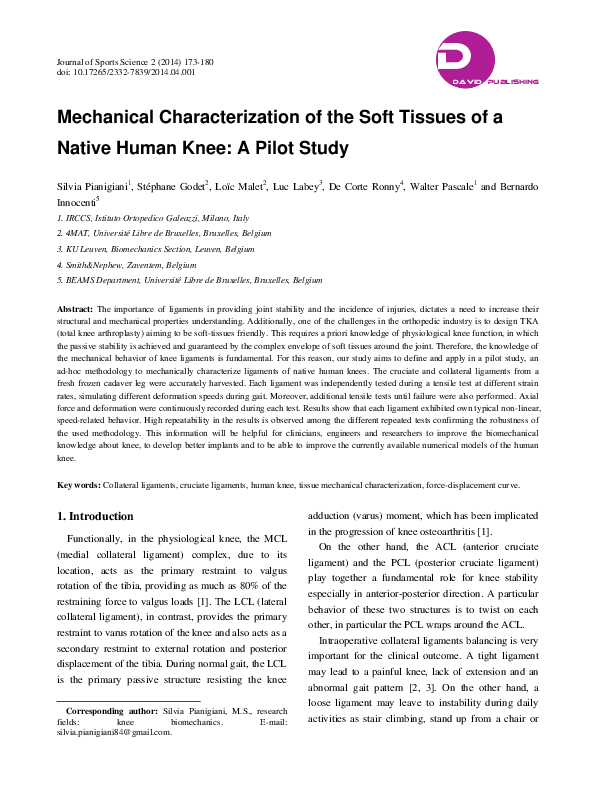 (PDF) Mechanical Characterization of the Soft Tissues of a Native Human ...