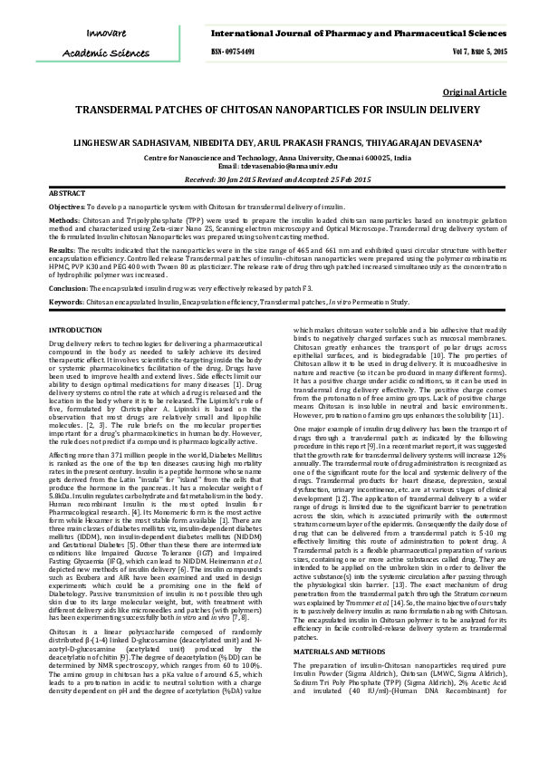 (PDF) TRANSDERMAL PATCHES OF CHITOSAN NANOPARTICLES FOR INSULIN ...