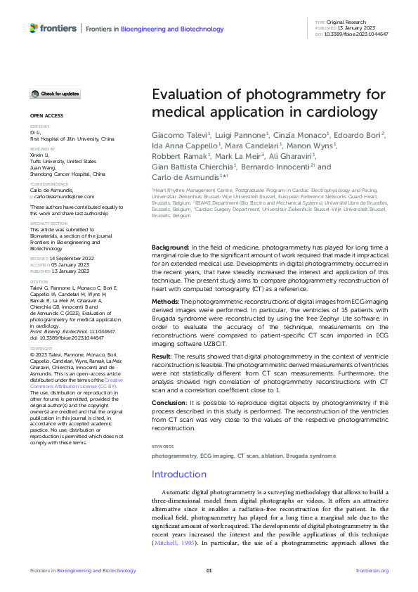 (PDF) Evaluation of photogrammetry for medical application in cardiology