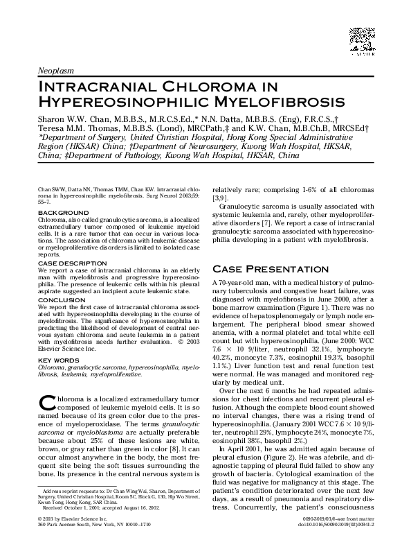 (PDF) Intracranial chloroma in hypereosinophilic myelofibrosis ...