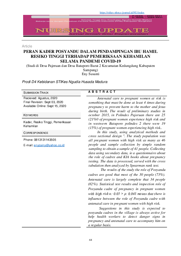 (PDF) Peran Kader Posyandu Dalam Pendampingan Ibu Hamil Resiko Tinggi Terhadap Pemeriksaan ...