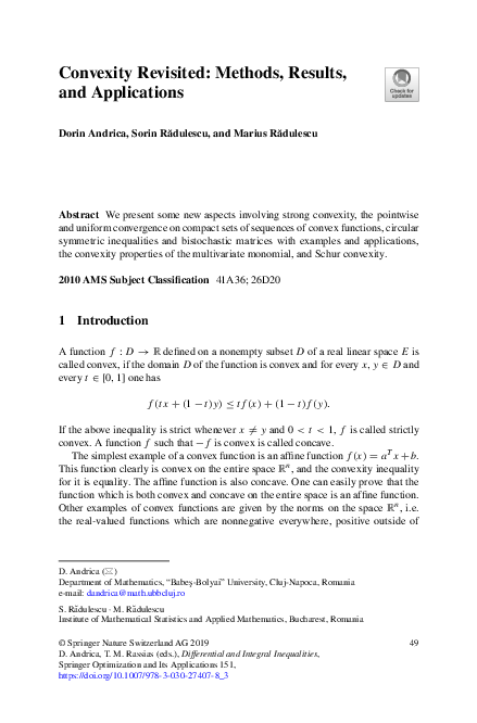 (PDF) Convexity Revisited: Methods, Results, and Applications