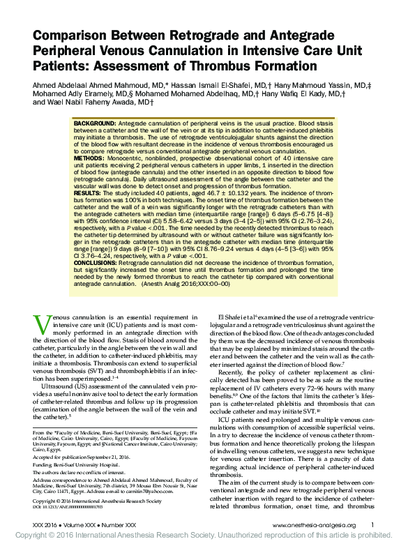 (PDF) Comparison Between Retrograde and Antegrade Peripheral Venous ...