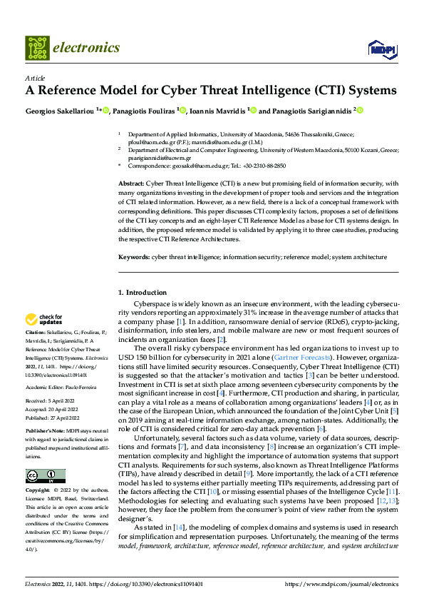 (PDF) A Reference Model for Cyber Threat Intelligence (CTI) Systems
