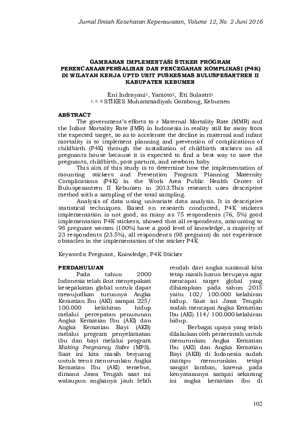 (PDF) Gambaran Implementasi Stiker Program Perencanaanpersalinan Dan ...