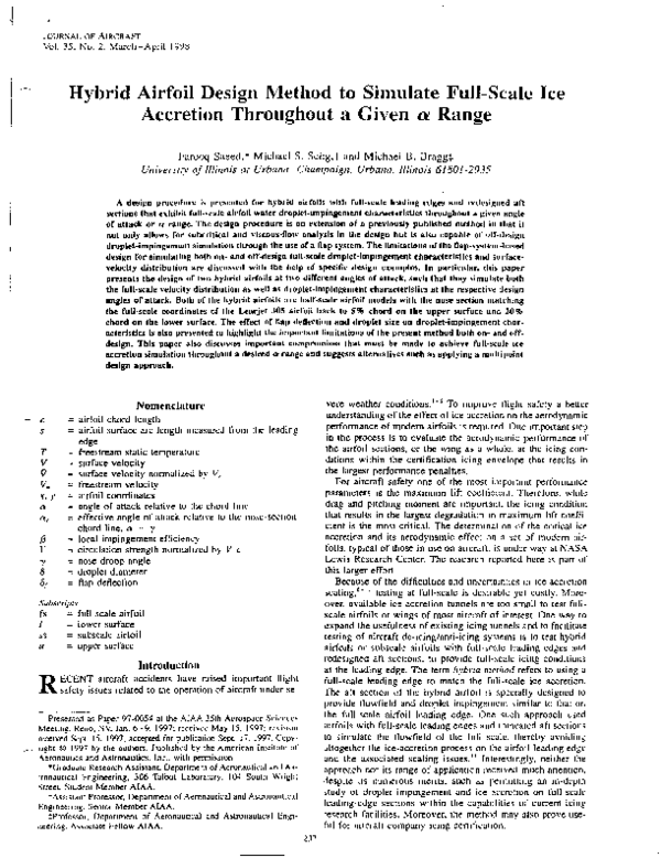 (PDF) Hybrid Airfoil Design Method to Simulate Full-Scale Ice Accretion Throughout a Given a Range
