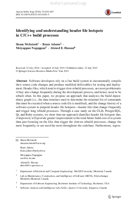 (PDF) Identifying and understanding header file hotspots in C/C++ build processes