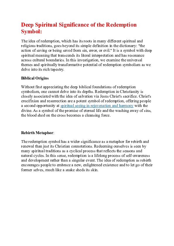 (DOC) Deep Spiritual Significance of the Redemption Symbol