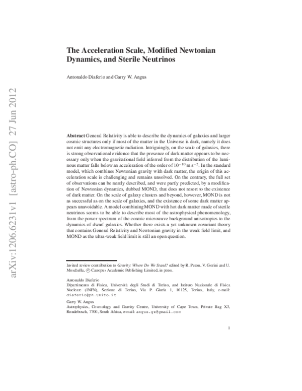 (PDF) The Acceleration Scale, Modified Newtonian Dynamics and Sterile Neutrinos