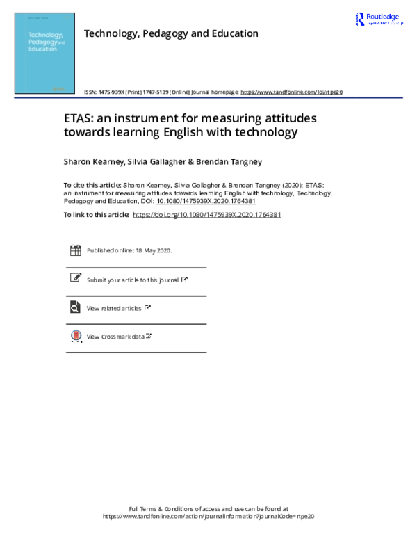 (PDF) ETAS: an instrument for measuring attitudes towards learning English with technology