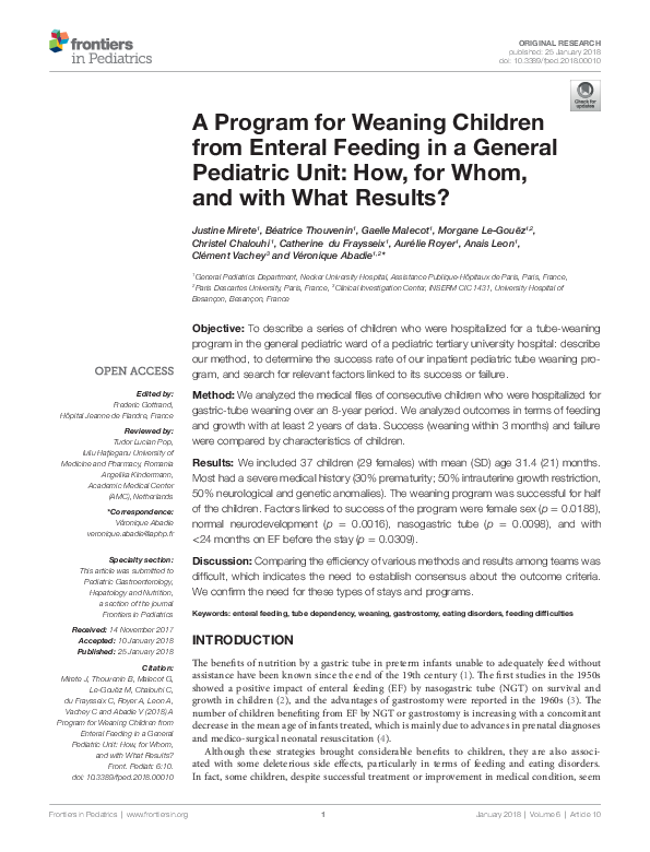 (PDF) A Program for Weaning Children from Enteral Feeding in a General ...