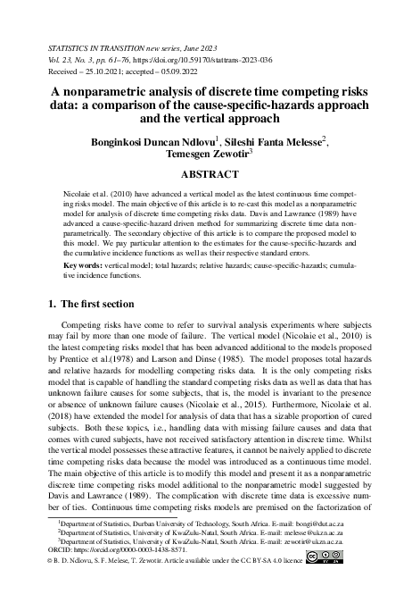 (PDF) A nonparametric analysis of discrete time competing risks data: a comparison of the cause ...