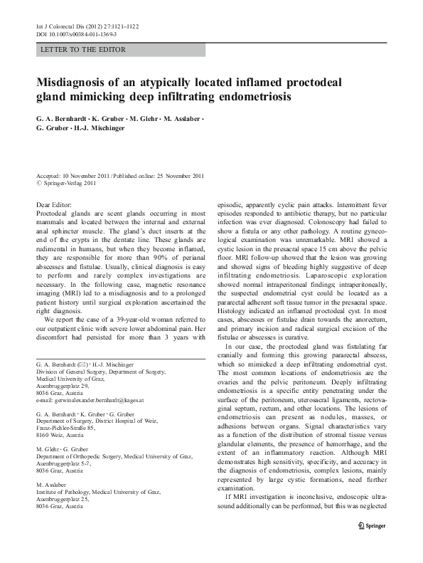 (PDF) Misdiagnosis of an atypically located inflamed proctodeal gland ...