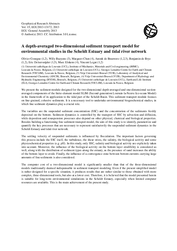 (PDF) A depth-averaged two-dimensional sediment transport model for environmental studies in the ...