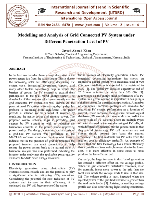 (PDF) Modelling and Analysis of Grid Connected PV System under Different Penetration Level of PV