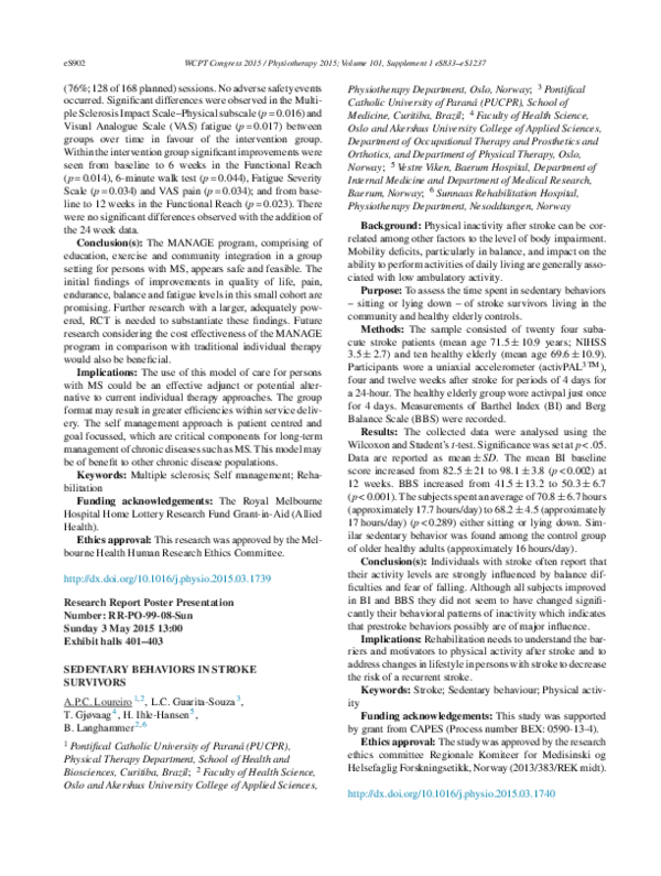 (PDF) Sedentary behaviors in stroke survivors | Luiz Guarita-Souza - Academia.edu