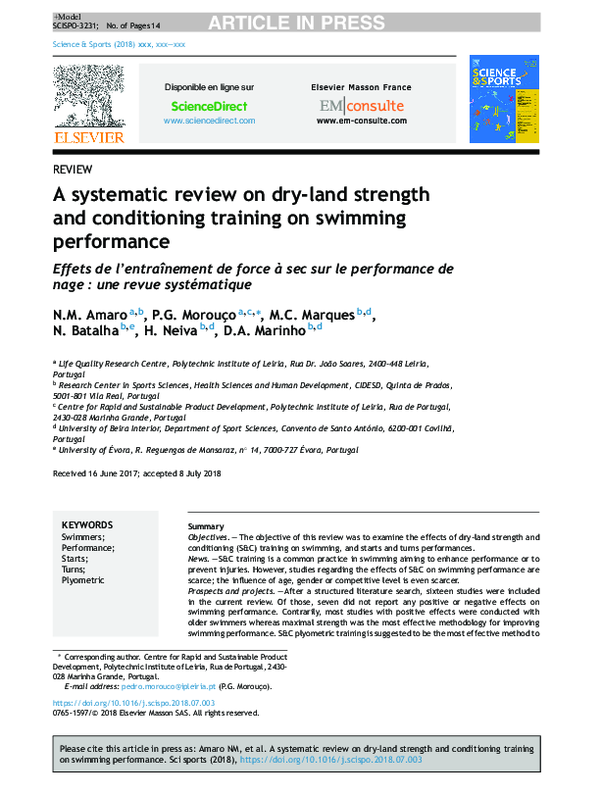 (PDF) A systematic review on dry-land strength and conditioning training on swimming performance