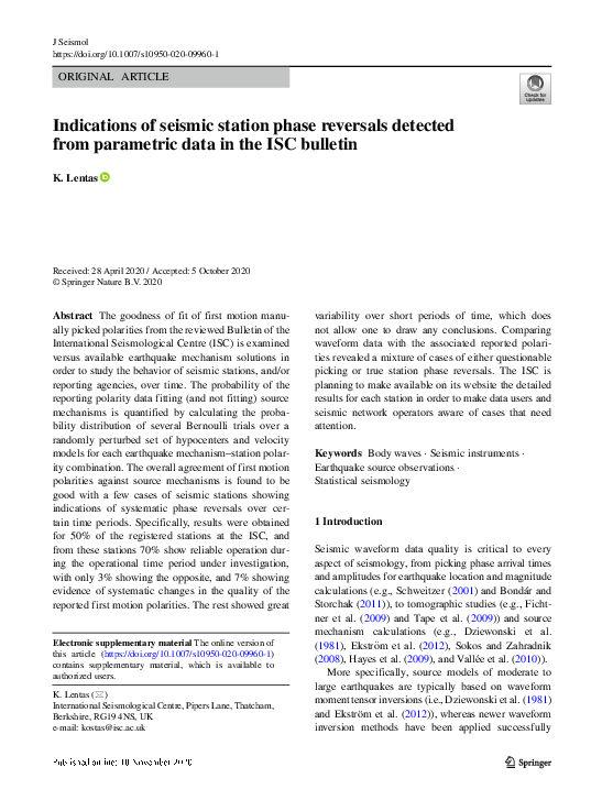 (PDF) Indications of seismic station phase reversals detected from ...
