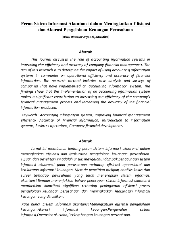 (PDF) Peran Sistem Informasi Akuntansi dalam Meningkatkan Efisiensi dan Akurasi Pengelolaan ...