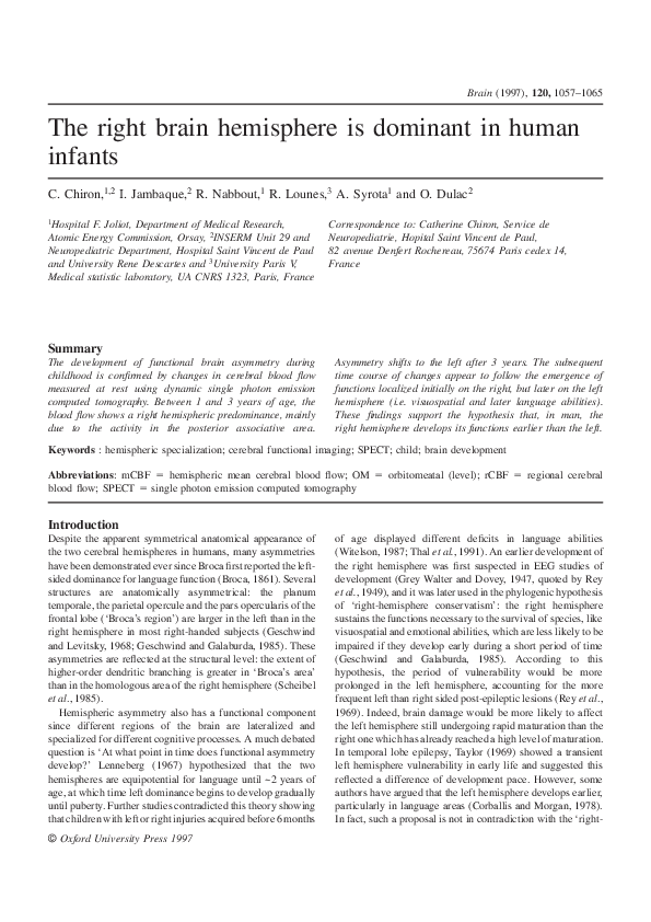 (PDF) The right brain hemisphere is dominant in human infants