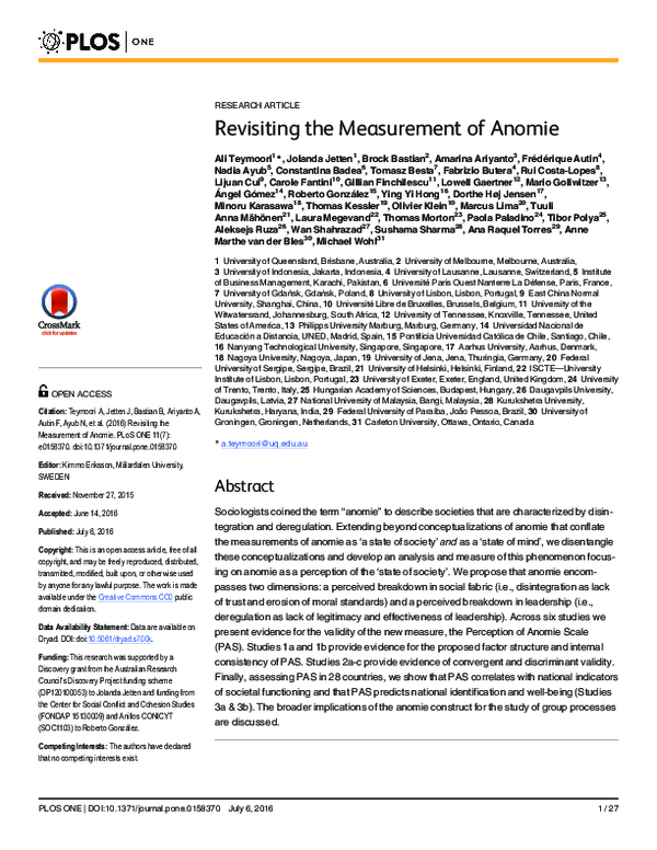 (PDF) Revisiting the Measurement of Anomie