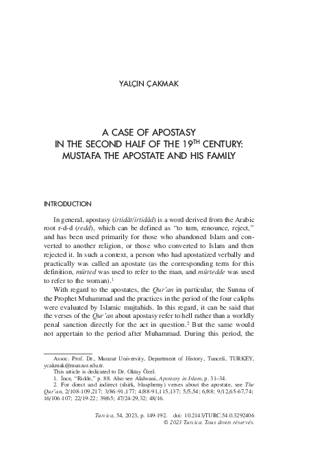 (PDF) A Case of Apostasy in the Second Half of the 19th Century Mustafa ...