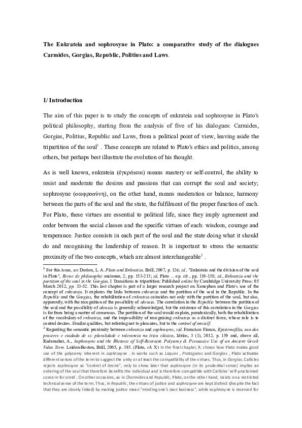 (DOC) The Enkrateia and sophrosyne in Plato: a comparative study of the ...