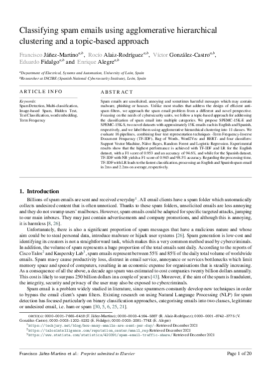 (PDF) Classifying spam emails using agglomerative hierarchical ...