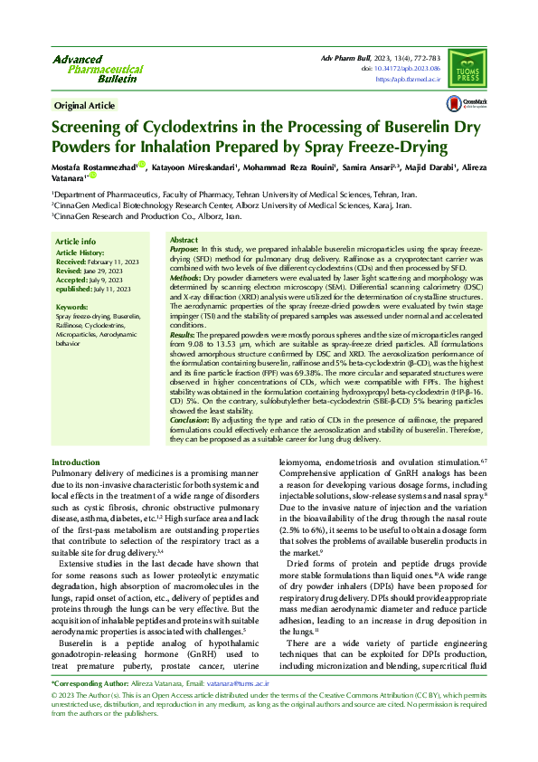(PDF) Screening of Cyclodextrins in the Processing of Buserelin Dry ...