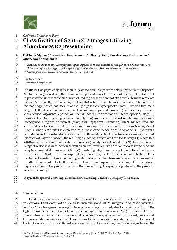 (PDF) 1 Classification of Sentinel-2 Images Utilizing 2 Abundances ...