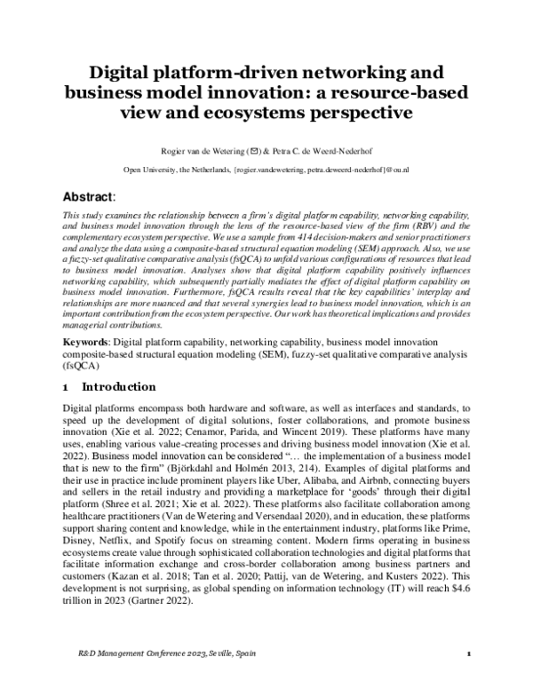 (PDF) Digital platform-driven networking and business model innovation ...