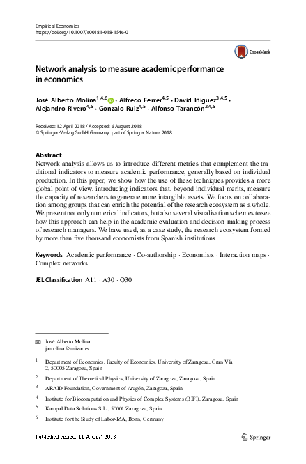 (PDF) Network analysis to measure academic performance in economics