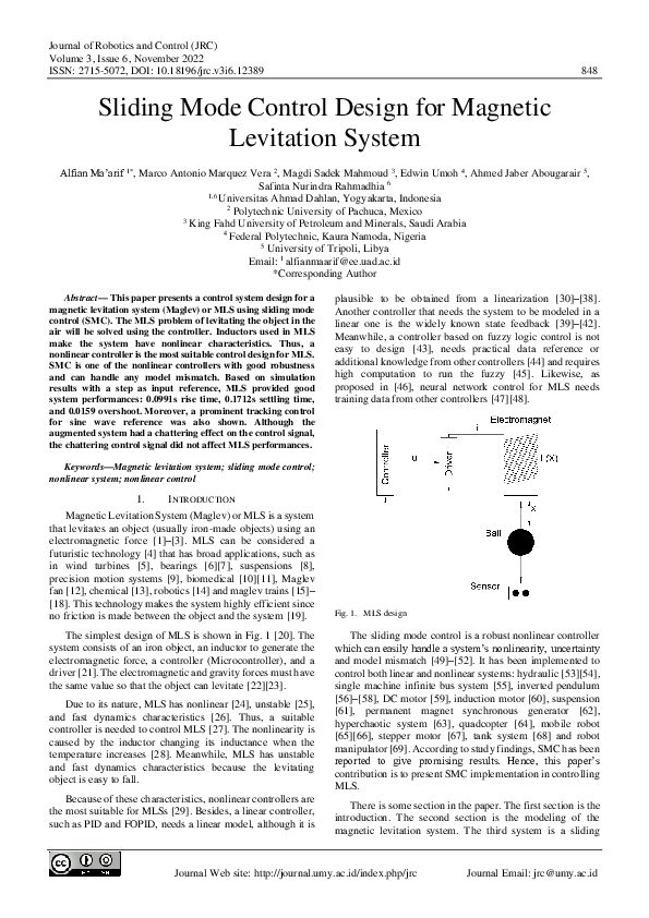 (PDF) Sliding Mode Control Design for Magnetic Levitation System