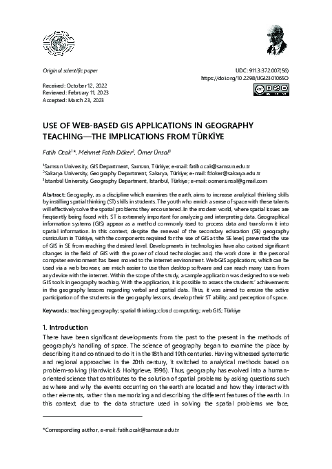 (PDF) Use of web-based GIS applications in geography teaching-the implications from Türkiye