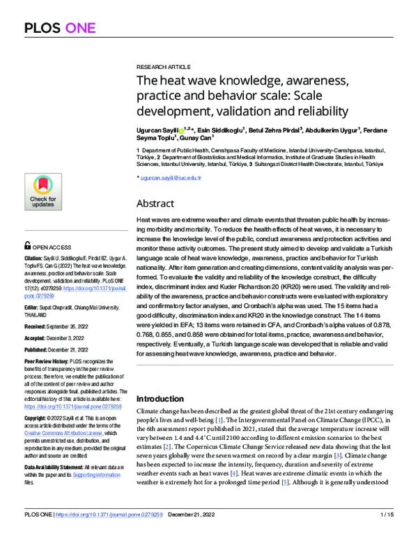 (PDF) The heat wave knowledge, awareness, practice and behavior scale: Scale development ...