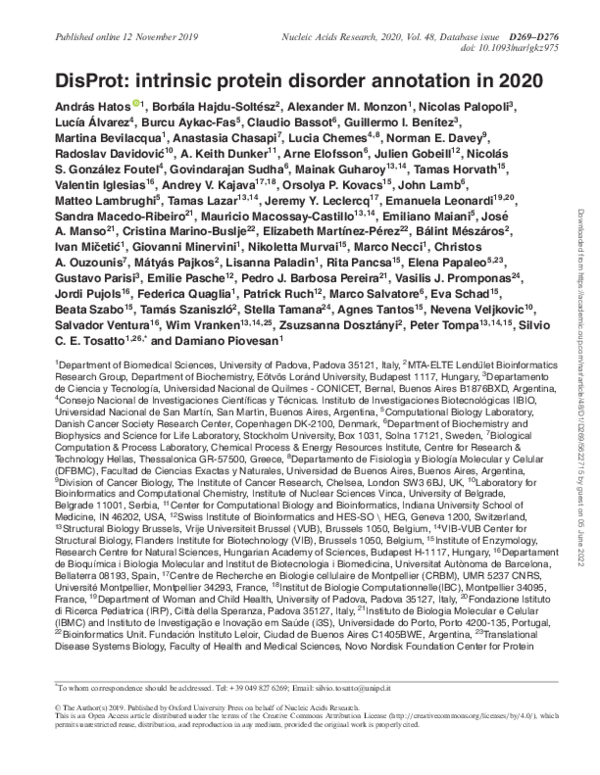 (PDF) DisProt: intrinsic protein disorder annotation in 2020