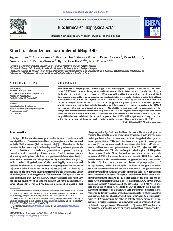 (PDF) Structural disorder and local order of hNopp140