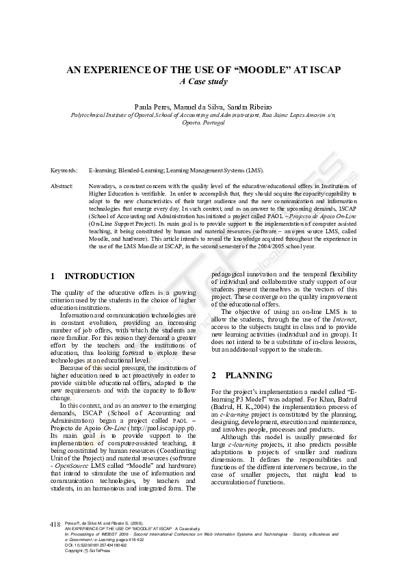 (PDF) AN EXPERIENCE OF THE USE OF “MOODLE” AT ISCAP - A Case study